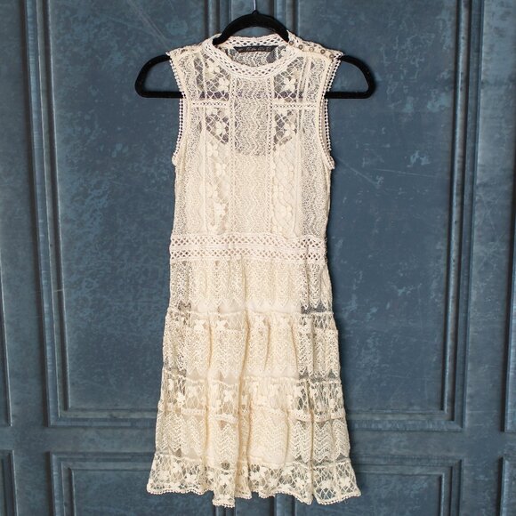 Zara | Dresses | Zara Trafaluc Mmii Lace Crochet Dress Cream Boho ...